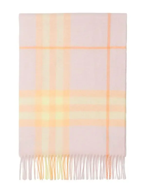 Burberry Checked Cashmere Fringe Scarf - Pink
