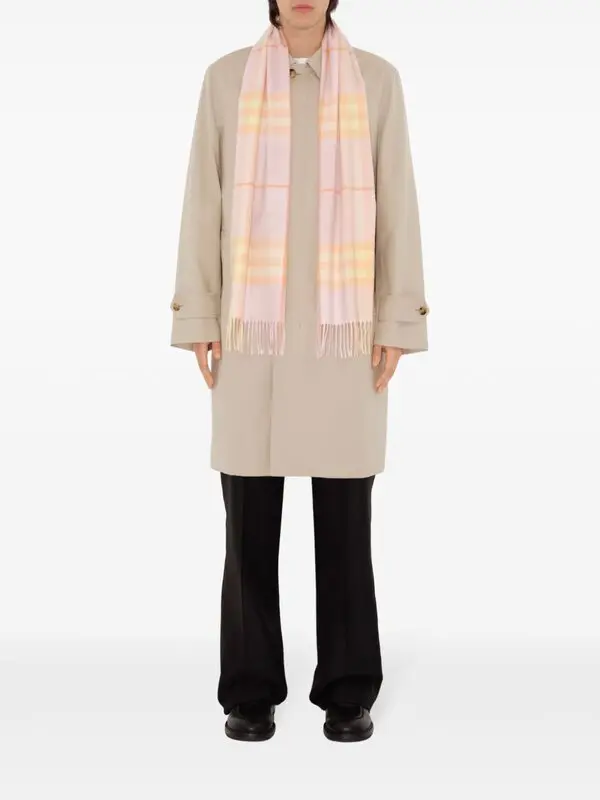 Burberry Checked Cashmere Fringe Scarf - Pink