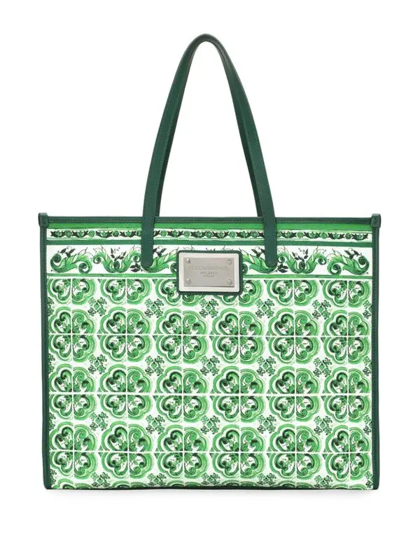 Dolce & Gabbana Majolica Print Canvas Tote - Green