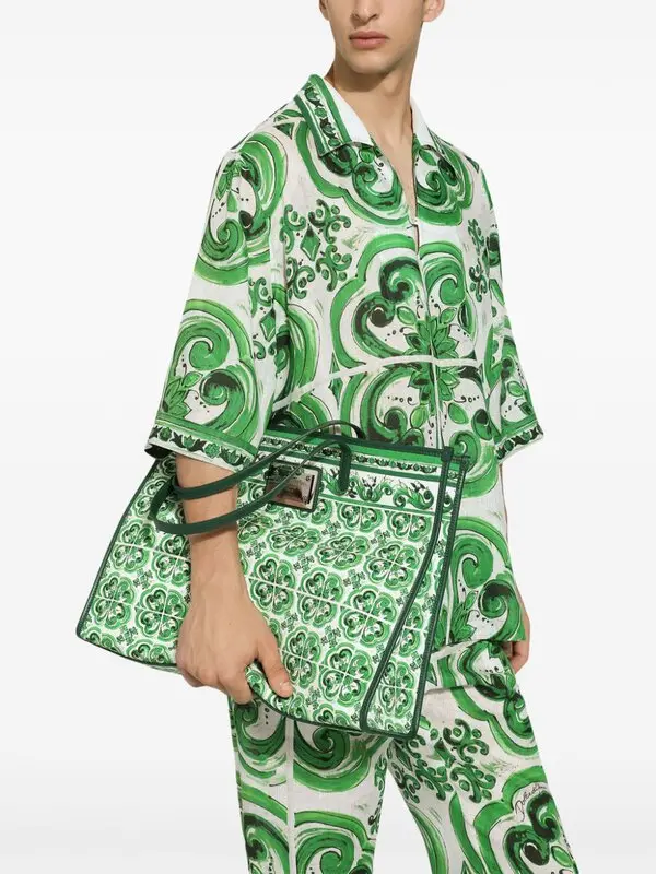 Dolce & Gabbana Majolica Print Canvas Tote - Green