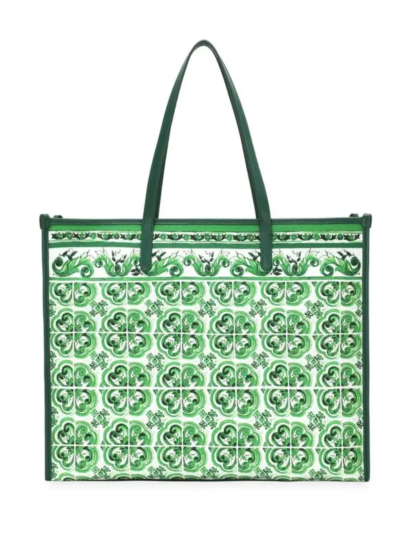 Dolce & Gabbana Majolica Print Canvas Tote - Green