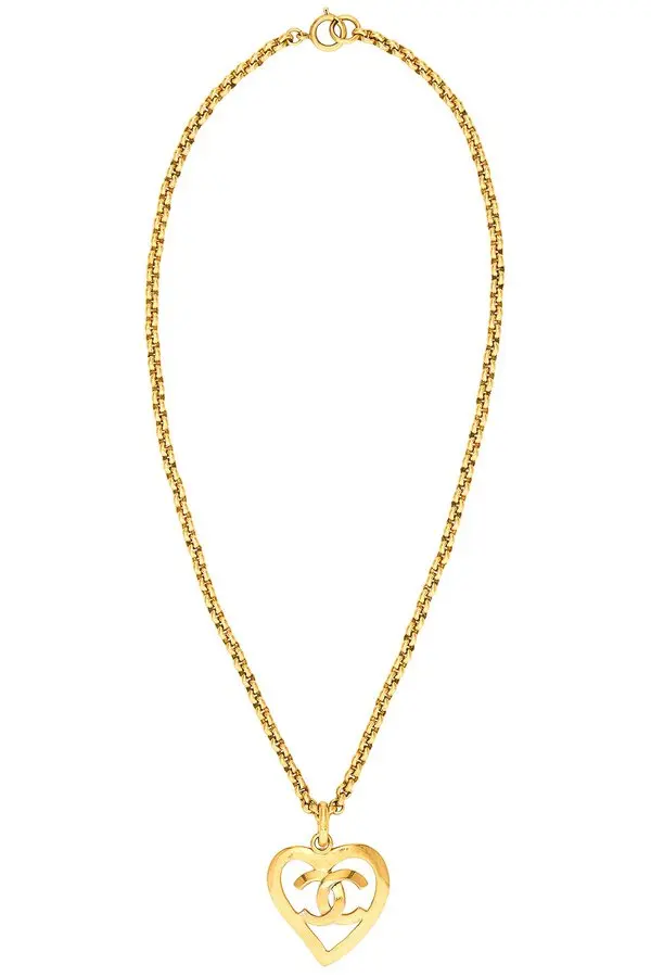 Chanel 1995 Cc Heart Necklace - Light Gold