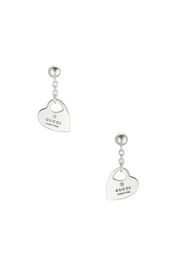 Gucci Trademark Heart Motif Pendant Earrings - Sterling Silver