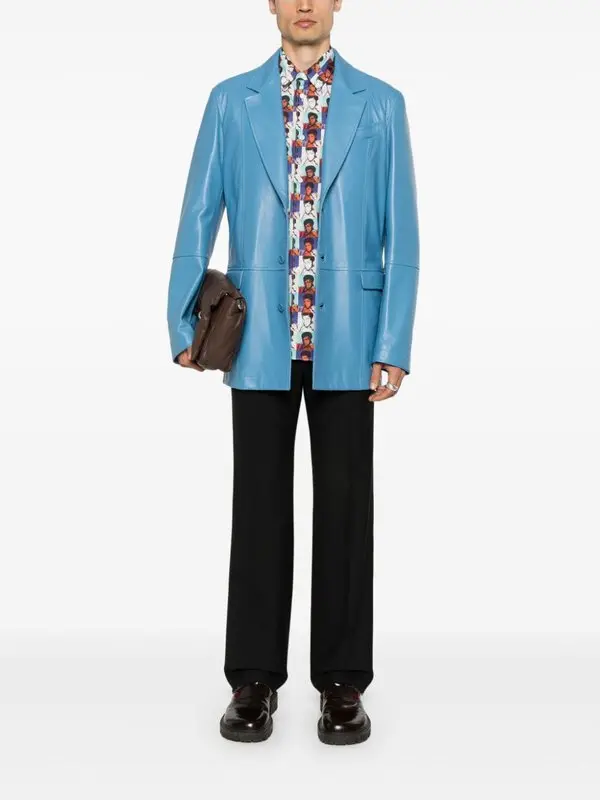 Moschino Single-Breasted Leather Blazer In Blue - 63% Off