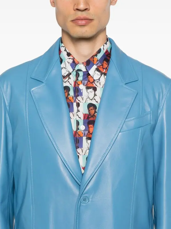 Moschino Single-Breasted Leather Blazer In Blue - 63% Off