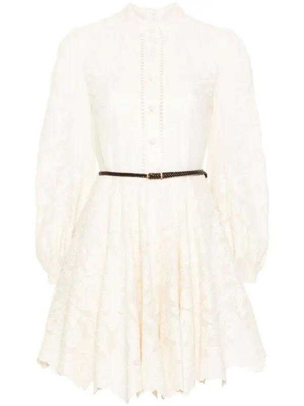 Zimmermann Ottie Floral-embroidered Mini Dress - Neutrals