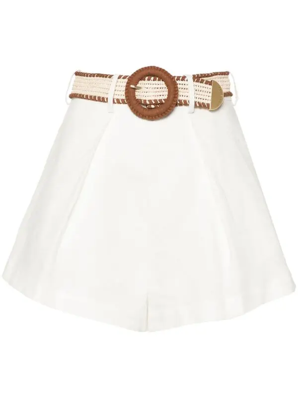 Zimmermann Halliday Tuck Belted Linen Shorts - Neutrals