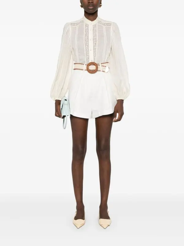 Zimmermann Halliday Tuck Belted Linen Shorts - Neutrals
