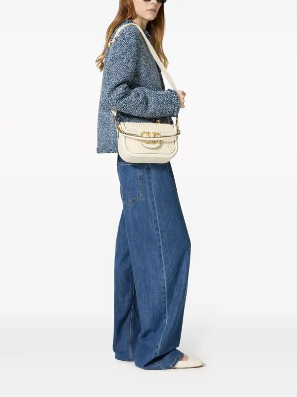 Valentino Garavani Alltime Woven Leather Shoulder Bag - Neutrals