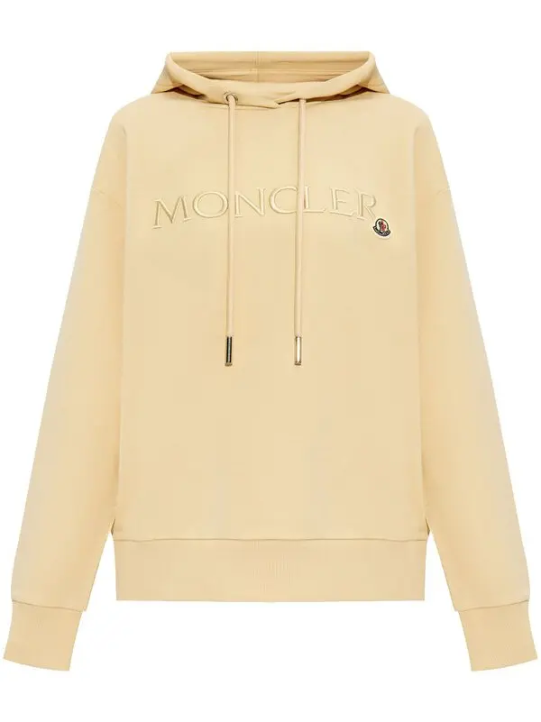 Moncler Logo-embroidered Cotton Hoodie - Neutrals
