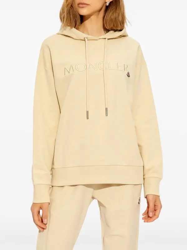 Moncler Logo-embroidered Cotton Hoodie - Neutrals