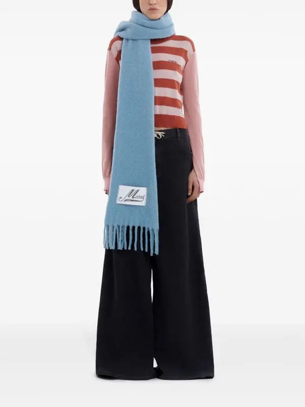 Marni Logo-patch Alpaca Wool-blend Scarf - Blue