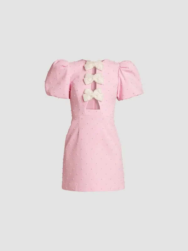 Rebecca Vallance Veronica Pearl Bow Puff-sleeve Minidress - Pink