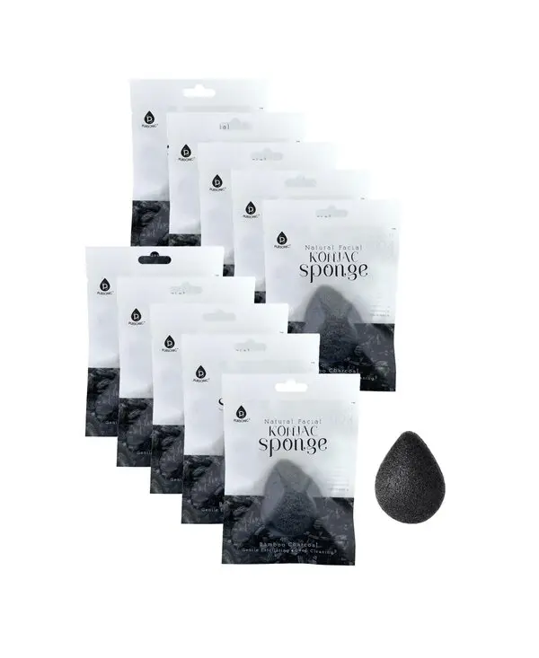 PURSONIC Natural Bamboo Charcoal Konjac Sponge 10-pack - Black