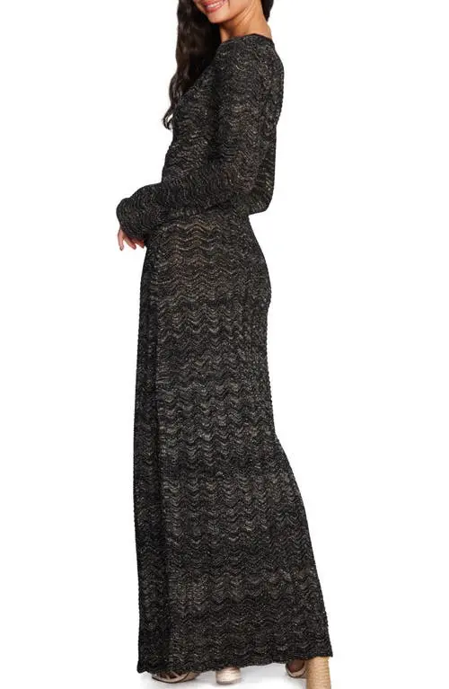 CAPITTANA Ella Star Metallic Long Sleeve Cover-up Maxi Dress - Black