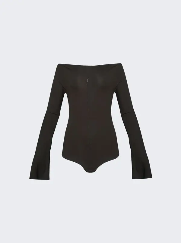 COURREGES Zipped Crepe Jersey Bodysuit - Mud Brown