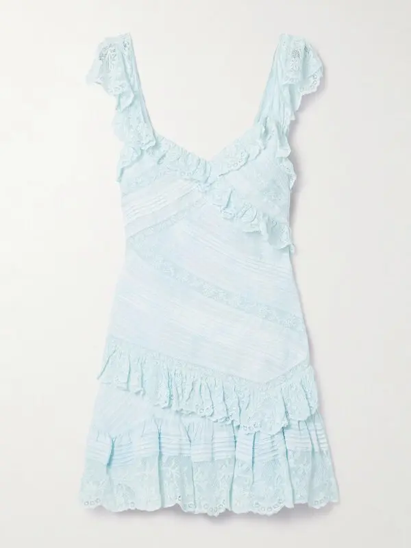 Loveshackfancy Bensley Lace-Trimmed Pintucked Cotton-Voile Mini Dress In  Blue - 50% Off | Editorialist