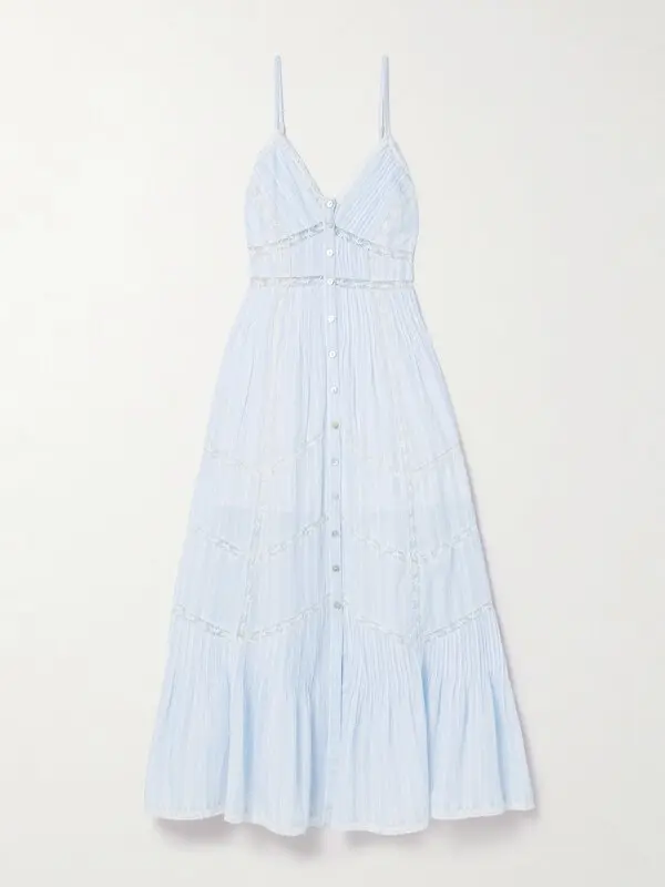 Loveshackfancy Esilda Crochet-Trimmed Pintucked Striped Organic Cotton-Voile  Maxi Dress In Blue - 40% Off | Editorialist