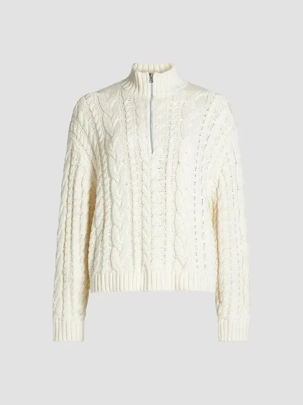 Jenni Kayne Cotton Cable-knit Zip Sweater - Ivory