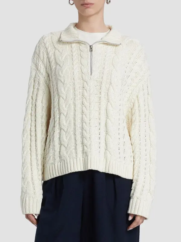 Jenni Kayne Cotton Cable-knit Zip Sweater