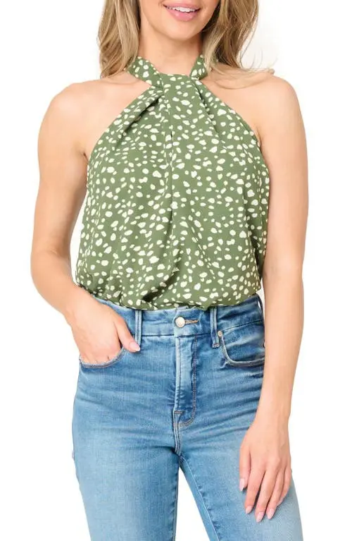 GIBSONLOOK Dot Print Twist Neck Top