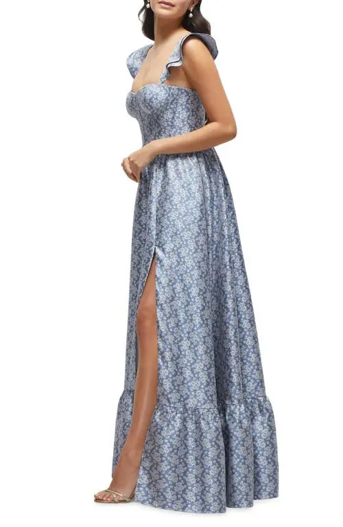 Dessy Collection Floral Jacquard Corset Bodice Gown - Chambray