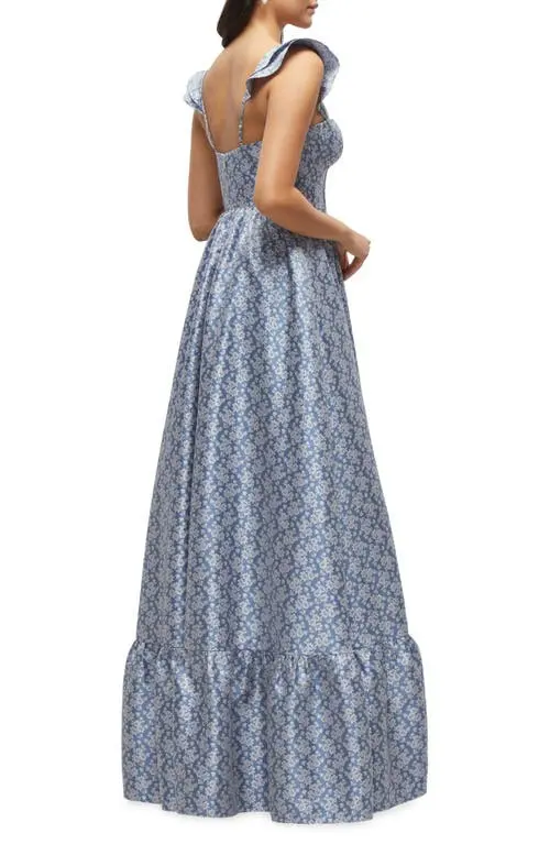 Dessy Collection Floral Jacquard Corset Bodice Gown - Chambray