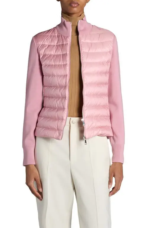 Moncler Quilted Down And Wool Knit Cardigan - Rose Pink