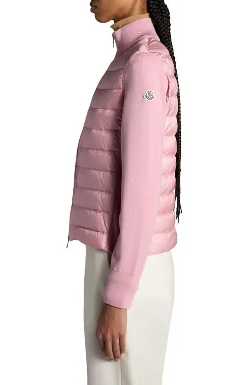 Moncler Quilted Down And Wool Knit Cardigan - Rose Pink