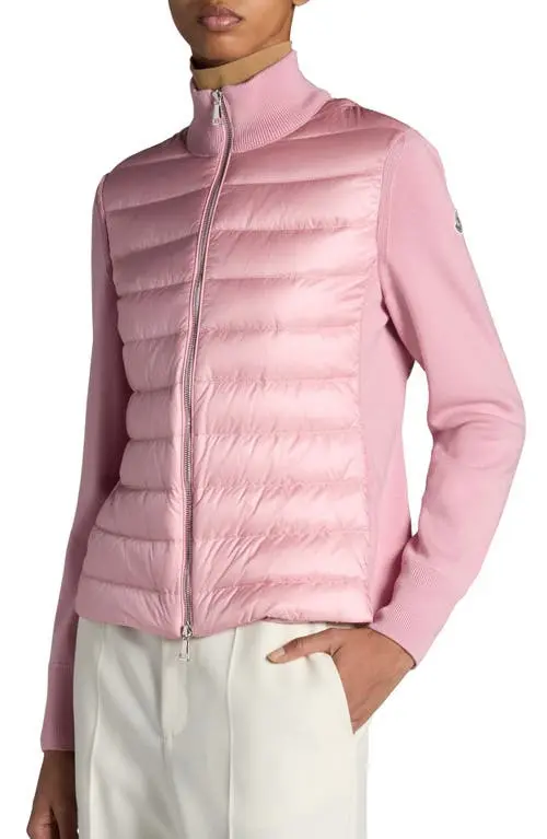 Moncler Quilted Down And Wool Knit Cardigan - Rose Pink