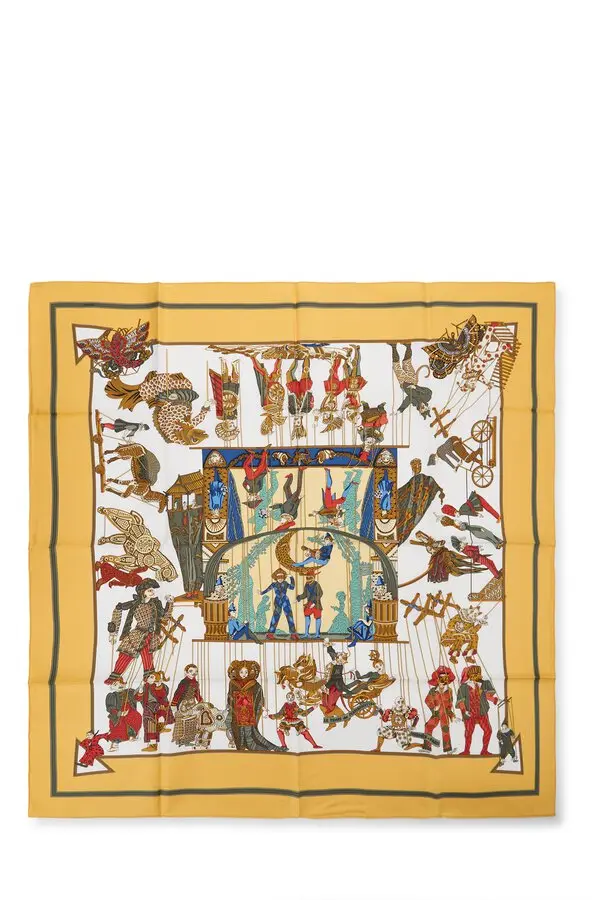 Hermès Multicolor 'le Temps Des Marionnettes' Silk Scarf 90