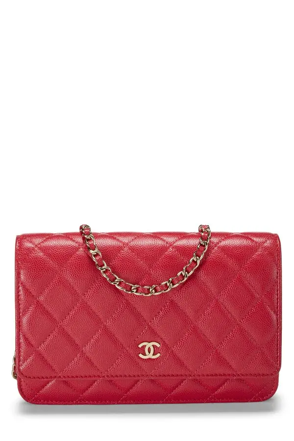 Chanel Caviar Classic Quilted Wallet On Chain - Red