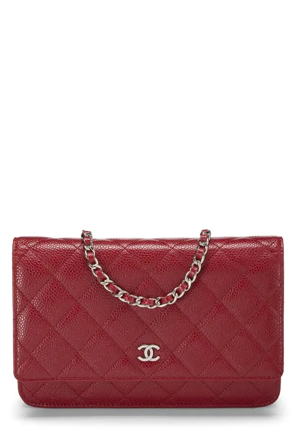 Chanel Caviar Classic Quilted Wallet On Chain - Red