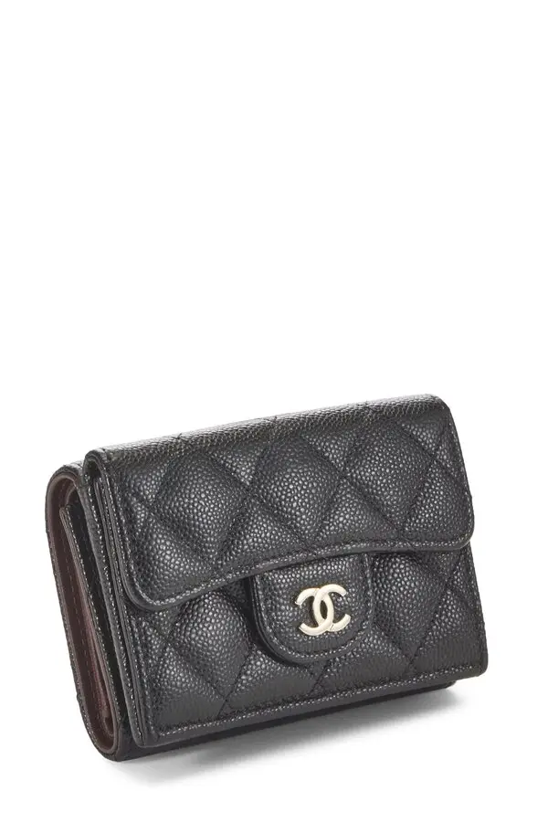 Chanel Caviar Classic Flap Compact Wallet - Black
