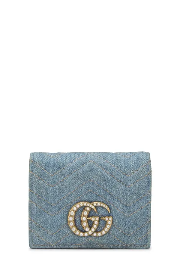 Gucci Denim Gg Marmont Card Case - Blue