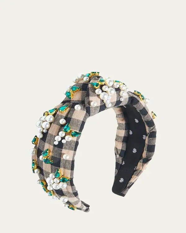 Lele Sadoughi Embellished Gingham Knotted Headband - Picnic  display picture 2