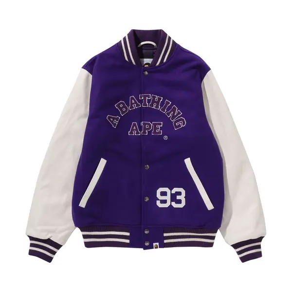 A BATHING APE Giant Ape Head Varsity Jacket - Purple