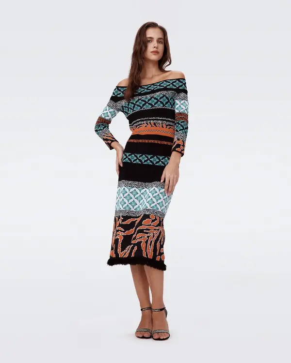 Diane Von Furstenberg Ellanor Knit Jacquard Dress In Multicolor Retro  Stripe - 65% Off | Editorialist