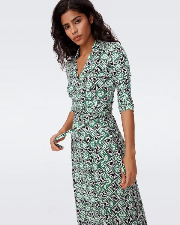 Diane Von Furstenberg Abigail Silk Jersey Midi Wrap Dress In Paper Cut Geo  - 65% Off | Editorialist