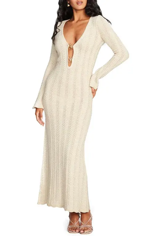 CAPITTANA Ella Long Sleeve Knit Cover-up Maxi Dress - Gold