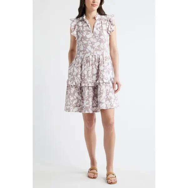 Caslon Floral Ruffle Gauze Dress - Purple Heron Shadowed Tropic