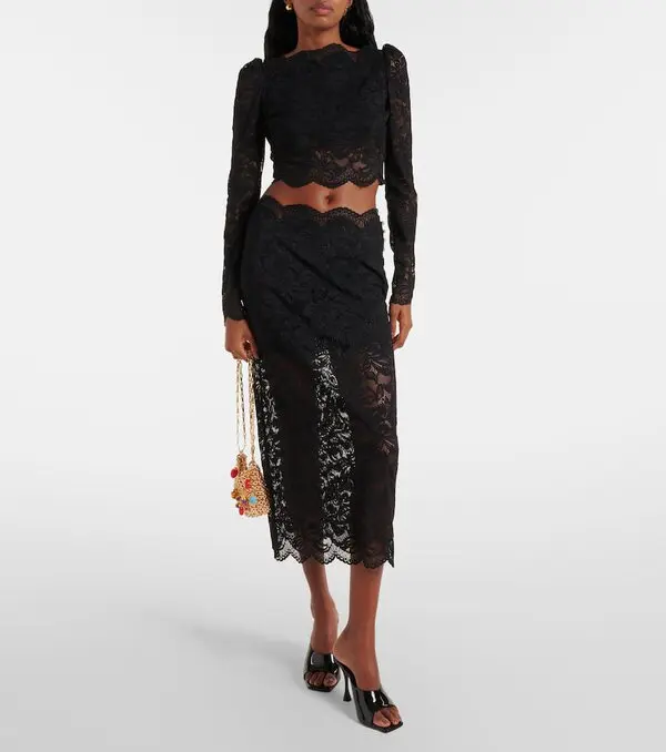 Rabanne Floral Lace Crop Top - Black