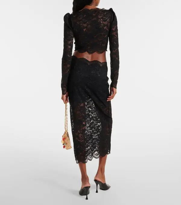 Rabanne Floral Lace Crop Top - Black