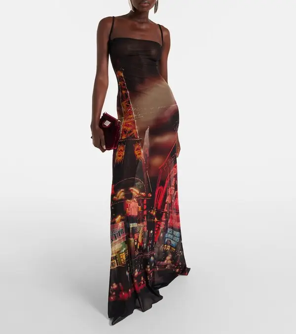 JEAN PAUL GAULTIER Printed Mesh Slip Dress