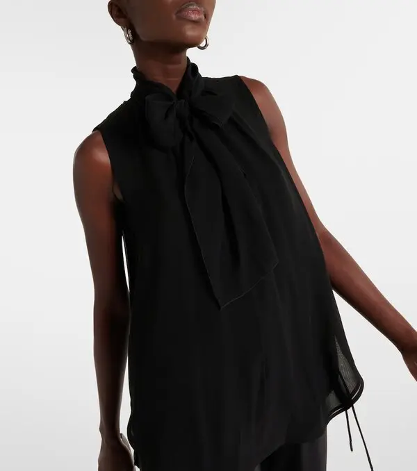 Max Mara Mela Silk Top With Bow Detail - Black
