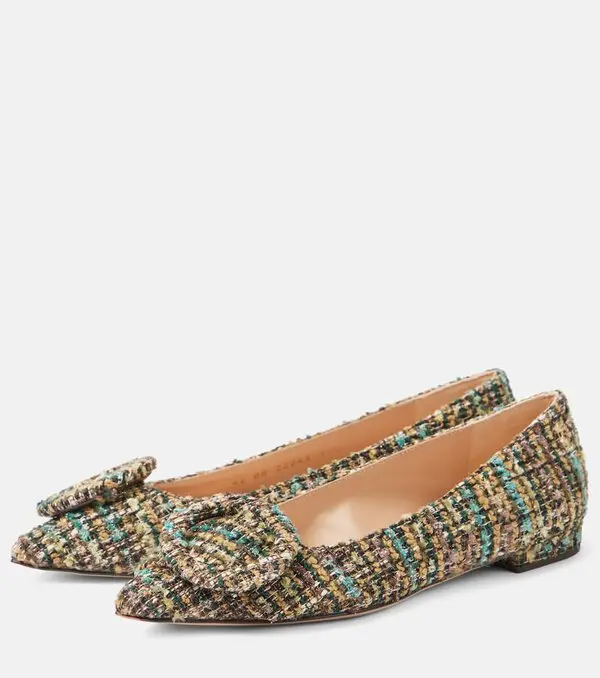 GIANVITO ROSSI Venezia Bouclé Ballet Flats With Buckle Fastening - Brown