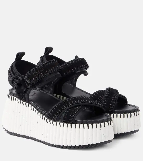 Chloé Nama Suede Platform Sandals - Black