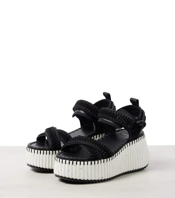 Chloé Nama Suede Platform Sandals - Black