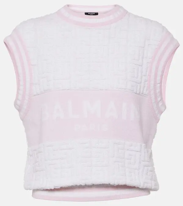 Balmain Monogram Wool And Cotton-blend Knitted Top