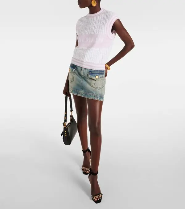Balmain Monogram Wool And Cotton-blend Knitted Top